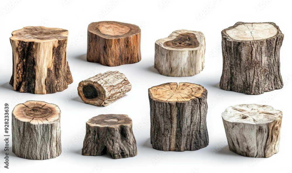 Wooden tree log trunk stump wood on white background cutout file. Many ...