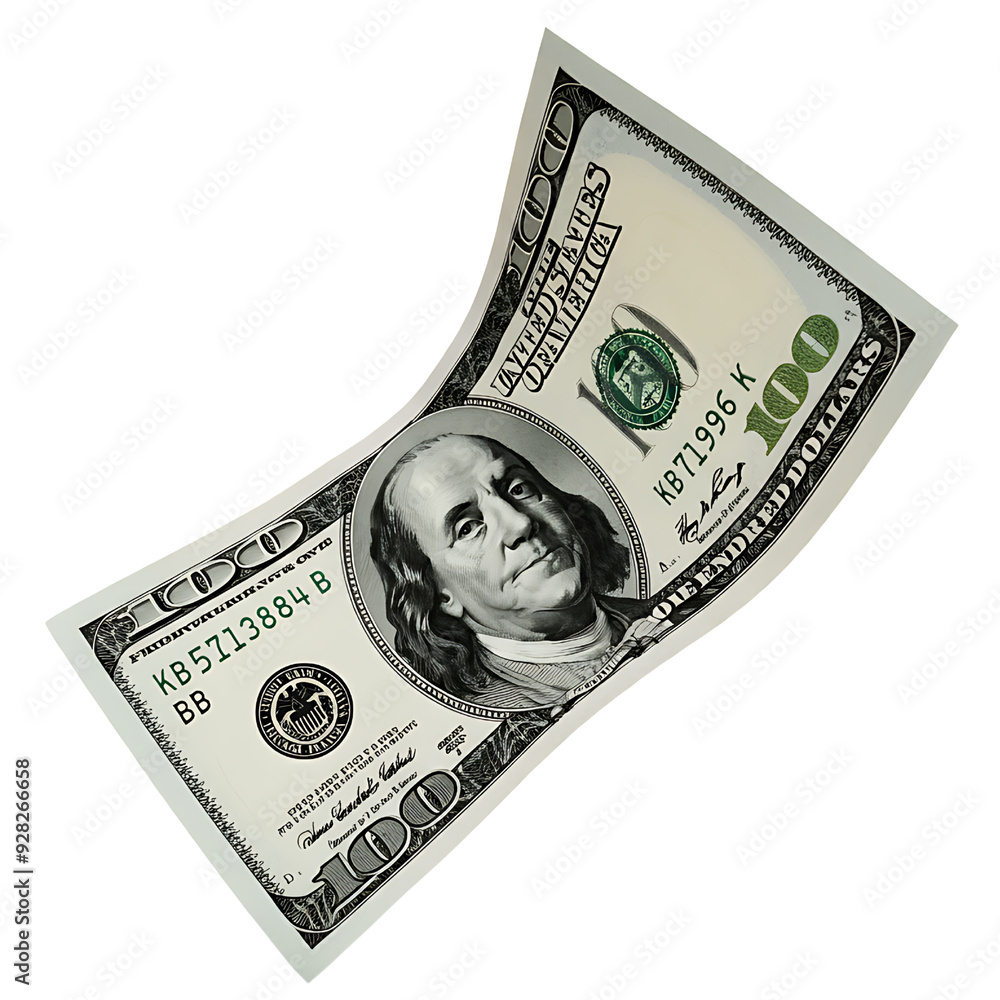 Flying 100 American dollars banknotes. png isolated background ...