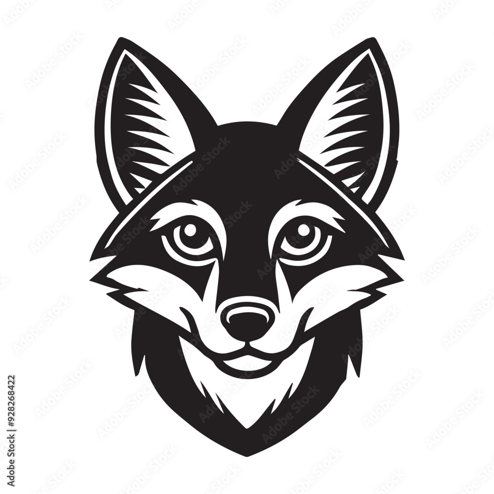 Jackal Face Outline Design, Jackal Head Clipart, Cute Jackal illustration in black and white ...