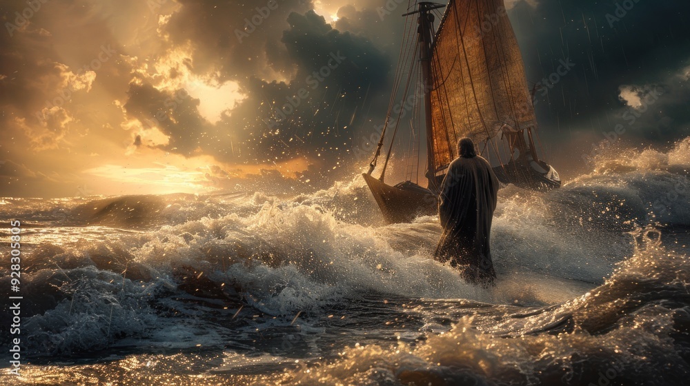 Foto Jesus walking on water, Sea of Galilee, storm, disciples, calming ...