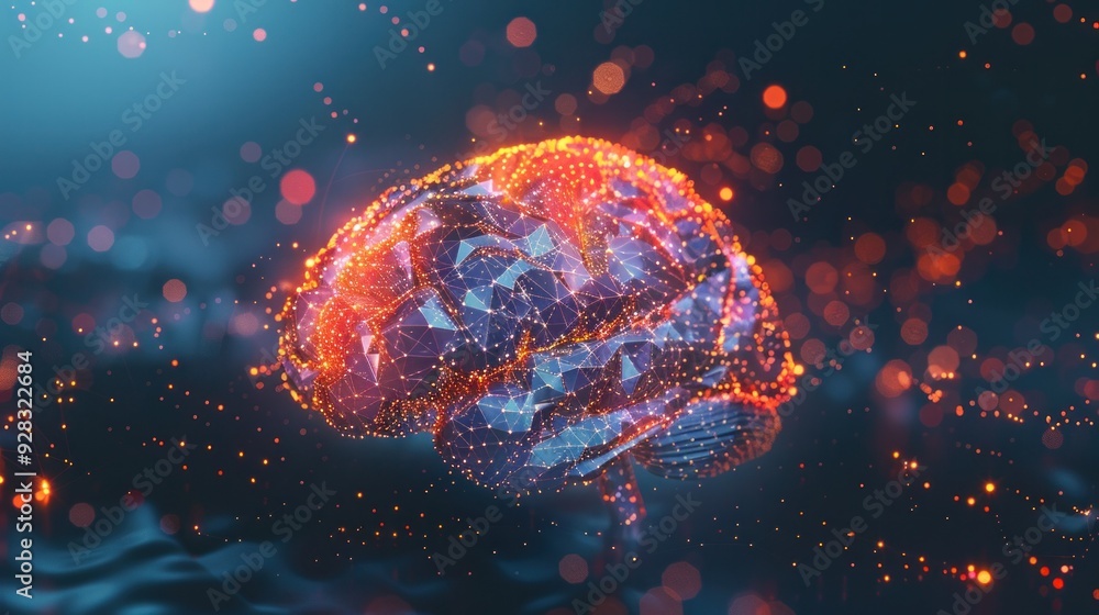 Brain. Low poly abstract digital human brain. Neural network. IQ ...