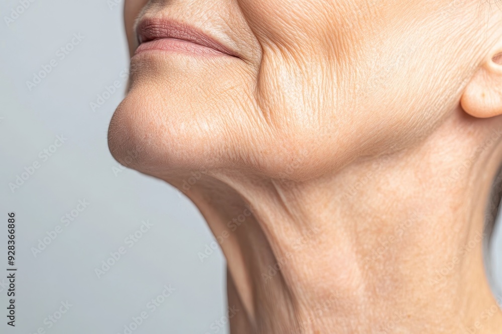 Elderly Woman’s Face: Sagging Skin, with copy space. Soft, natural ...