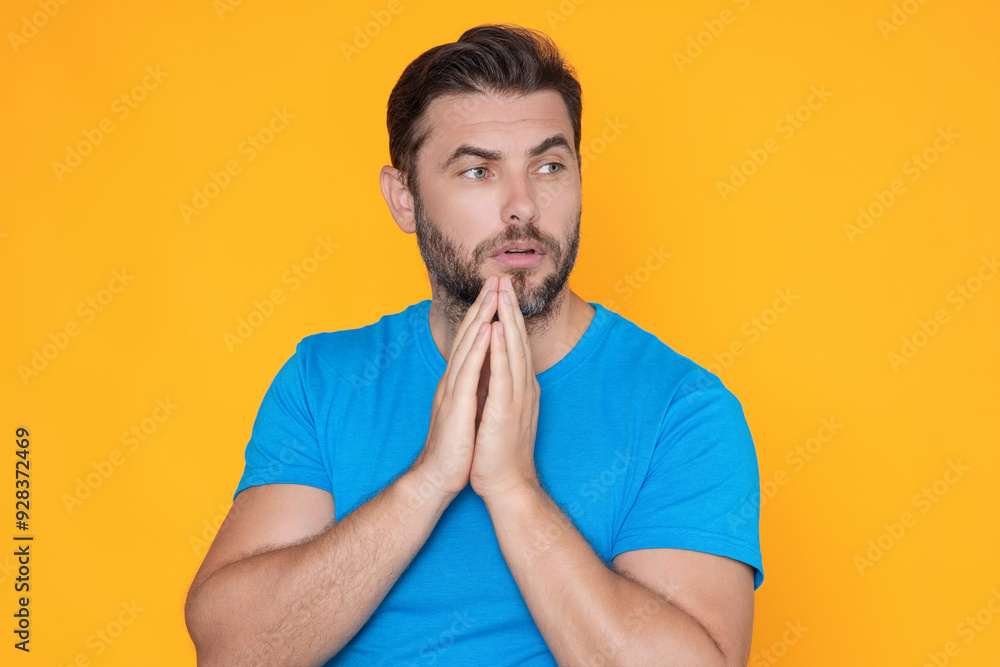 Male prayer. A man is praying to God. Calm spiritual handsome man ...