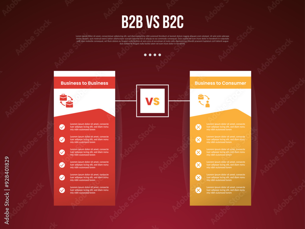 B2B vs B2C business infographic for comparison data or versus with ...