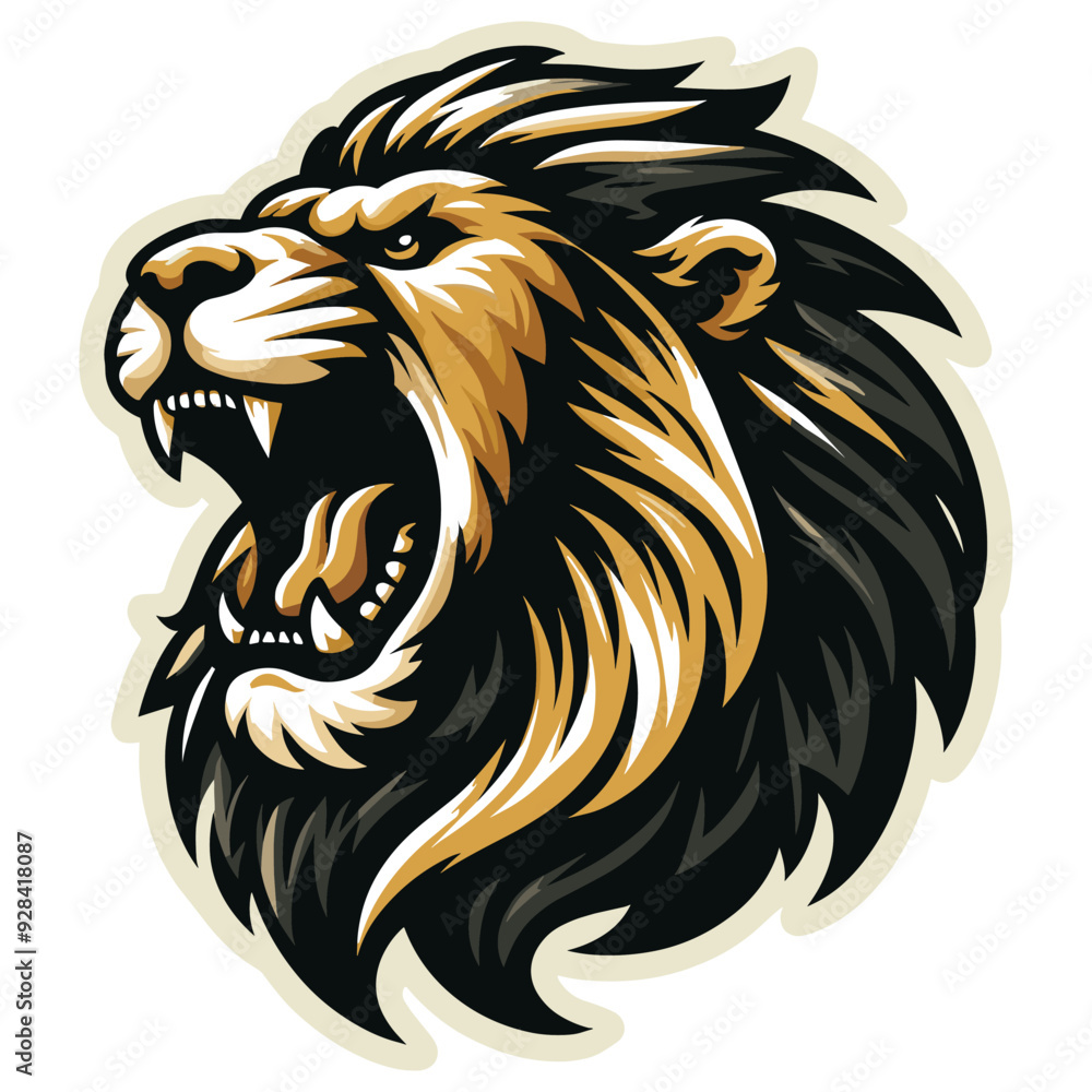 Fierce roaring lion illustration in brown and black vector style ...