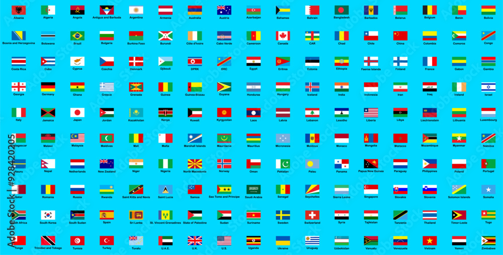 All world flags with signatures vector set of rectangular icons. Flags ...