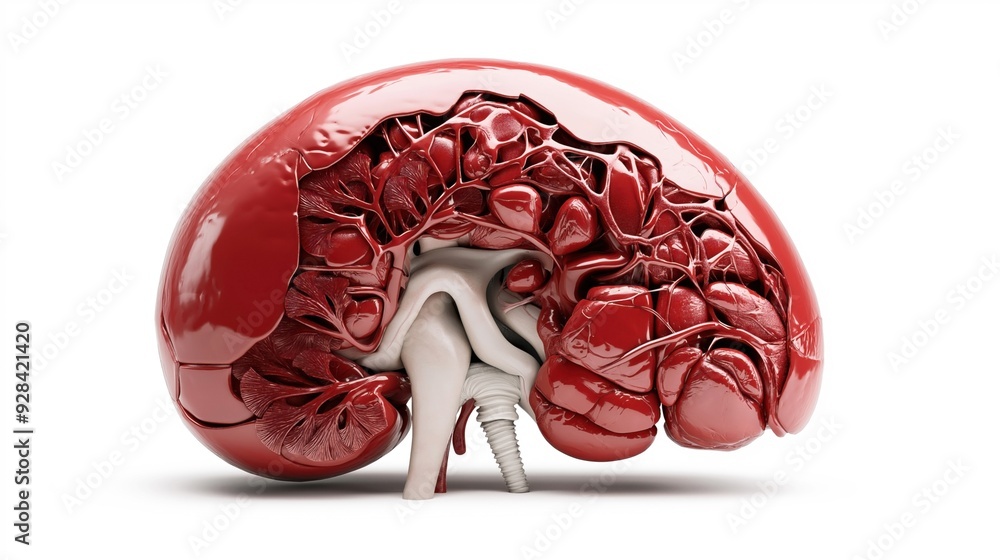 Detailed anatomical model of a human brain showing internal structures ...