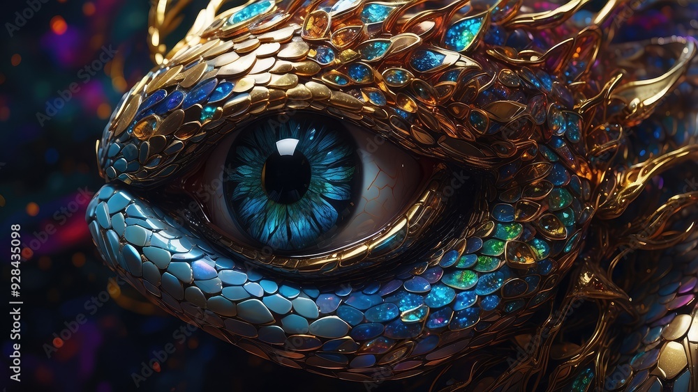 A shimmering, serpentine creature of the quantum realm, sleek and ...