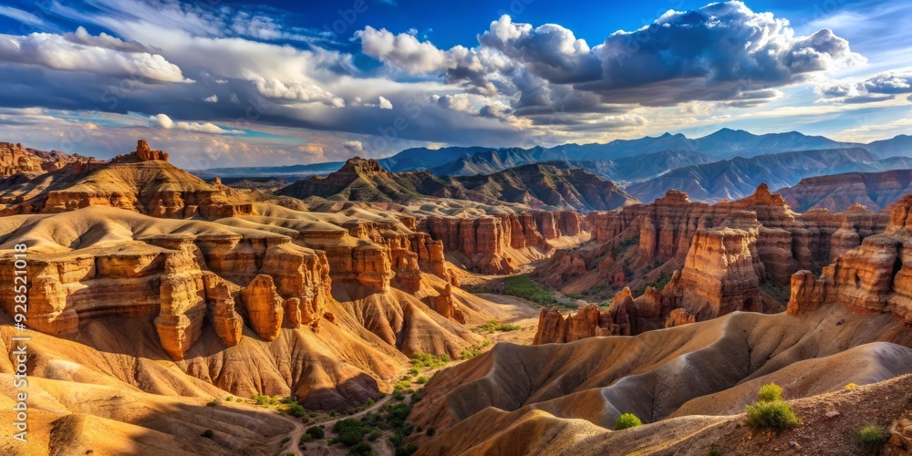Dramatic landscape of Charyn Canyon's rust-hued rock formations and ...