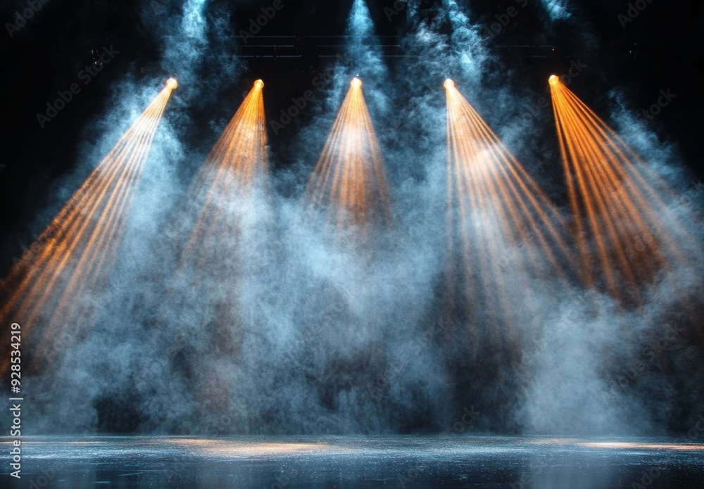 Spotlights in motion, casting streaks of light and shadow across a ...
