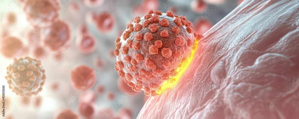Cross-section of a breast with highlighted cancerous cells during the ...