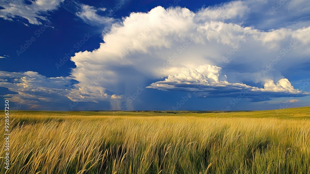 Wide-Open Prairie with Tall Grasses Waving in the Wind, Under a Vast ...