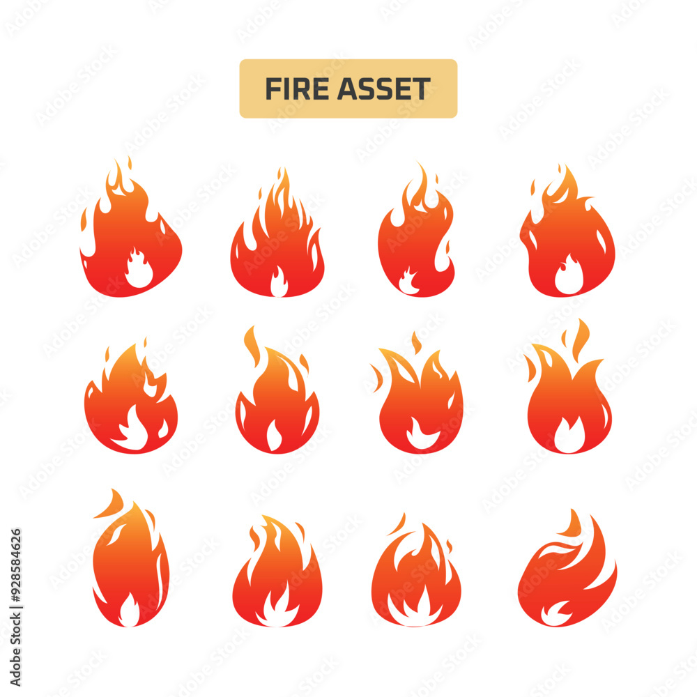 Cartoon flame. Fire fireball red hot campfire yellow heat wildfire and ...