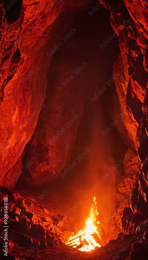 Game background of hell with lava in rock cave. Fantasy landscape of ...
