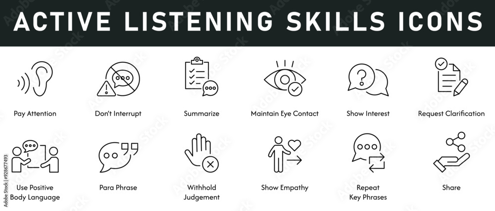Active Listening Icons vector illustration with thin line editable ...