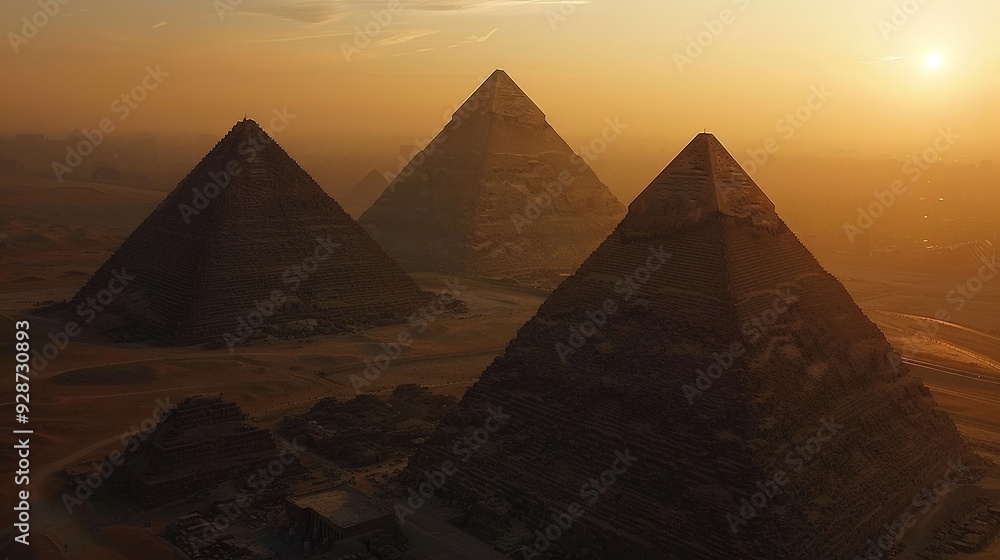 Create a photo of the Pyramids of Giza, capturing their monumental size ...