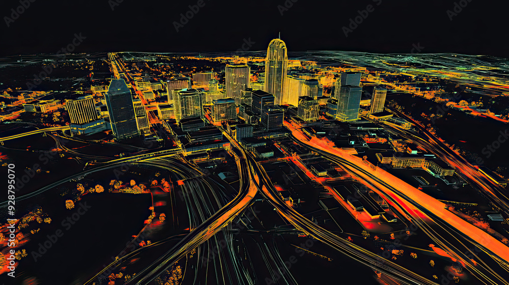Technical aerial visual, 3D LiDAR GIS aerial map satellite scan model ...