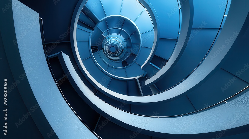 Blue Spiral Stairs: Abstract Architecture Design with Leading Lines ...