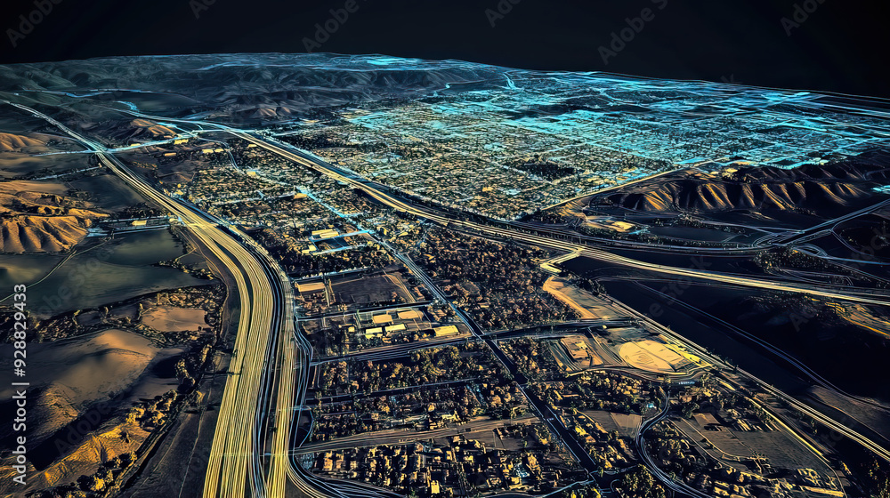 Technical aerial visual, 3D LiDAR GIS aerial map satellite scan model ...