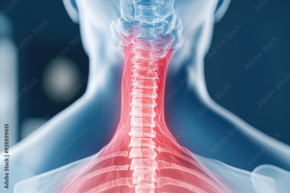 Anatomical illustration of the human cervical spine highlighting ...