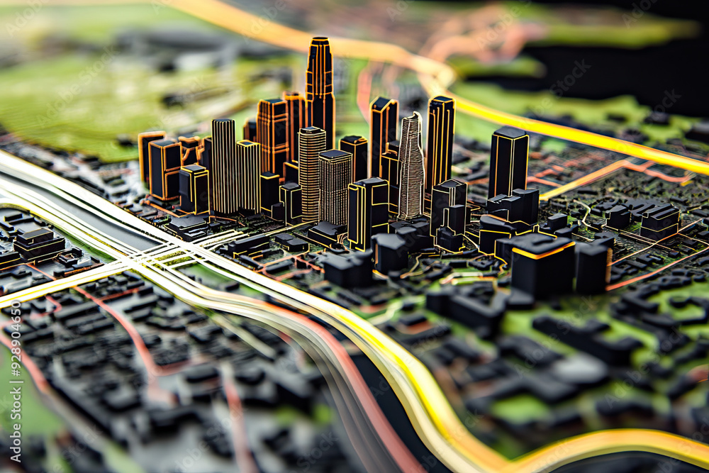 Technical aerial visual, 3D LiDAR GIS aerial map satellite scan model ...