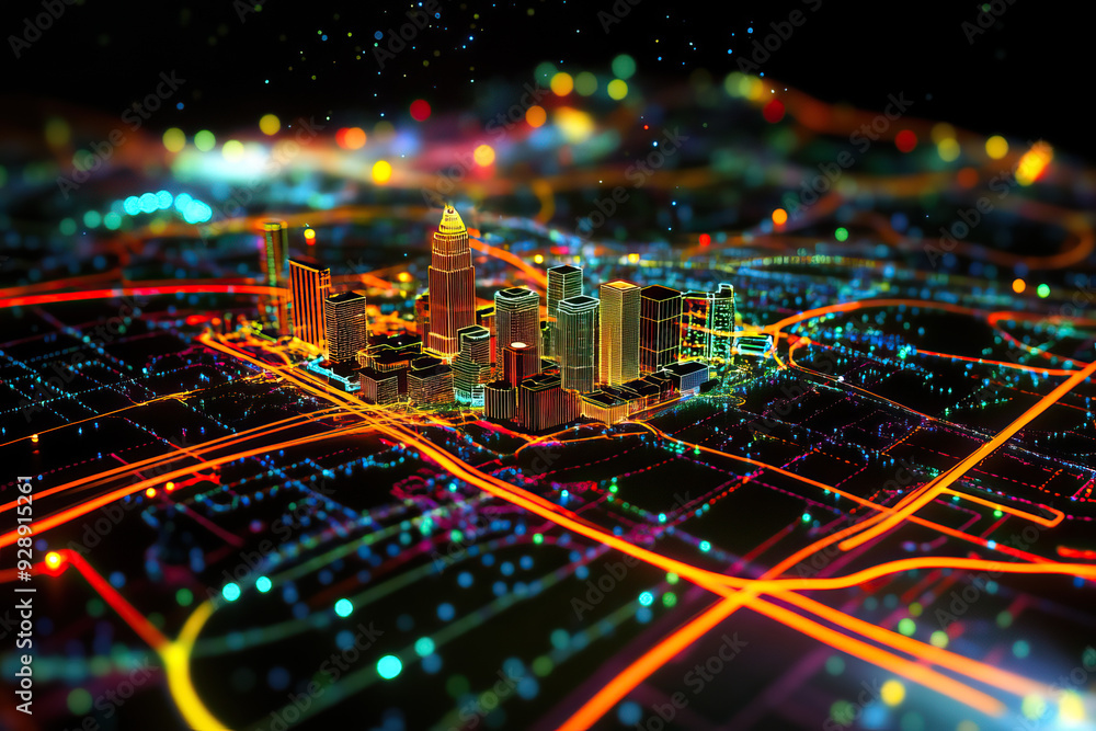 Technical aerial visual, 3D LiDAR GIS aerial map satellite scan model ...