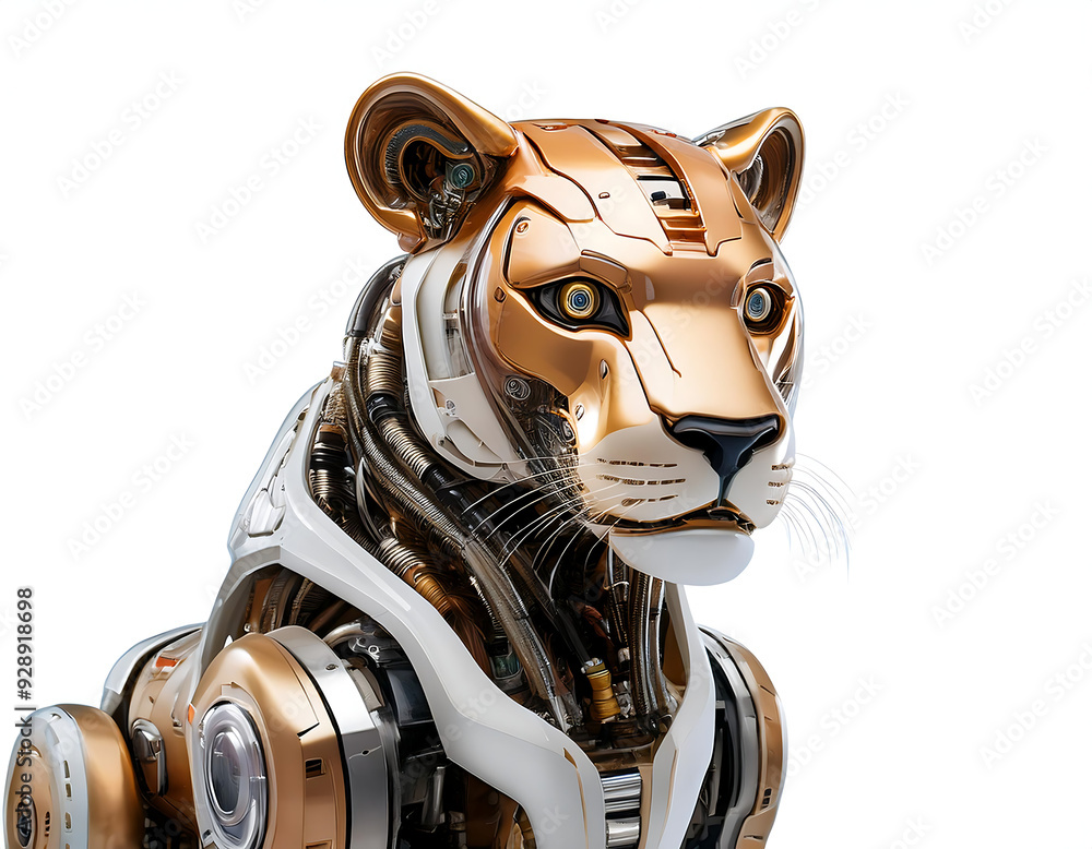 robot lioness mechanical cyber animal isolated white background ...