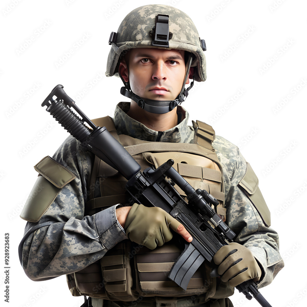 soldier with rifle, military attire, isolated, transparent background ...
