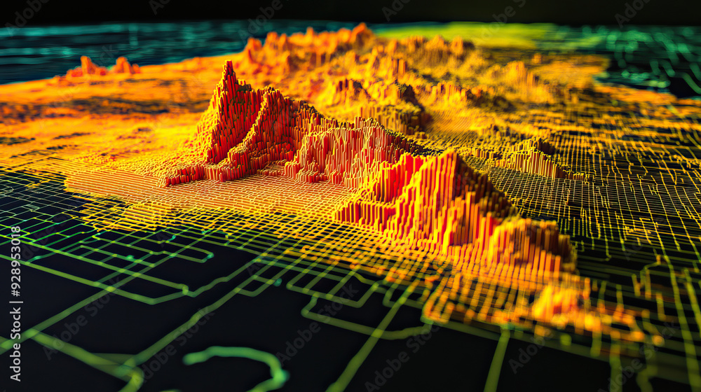 Technical aerial visual, 3D LiDAR GIS aerial map satellite scan model ...