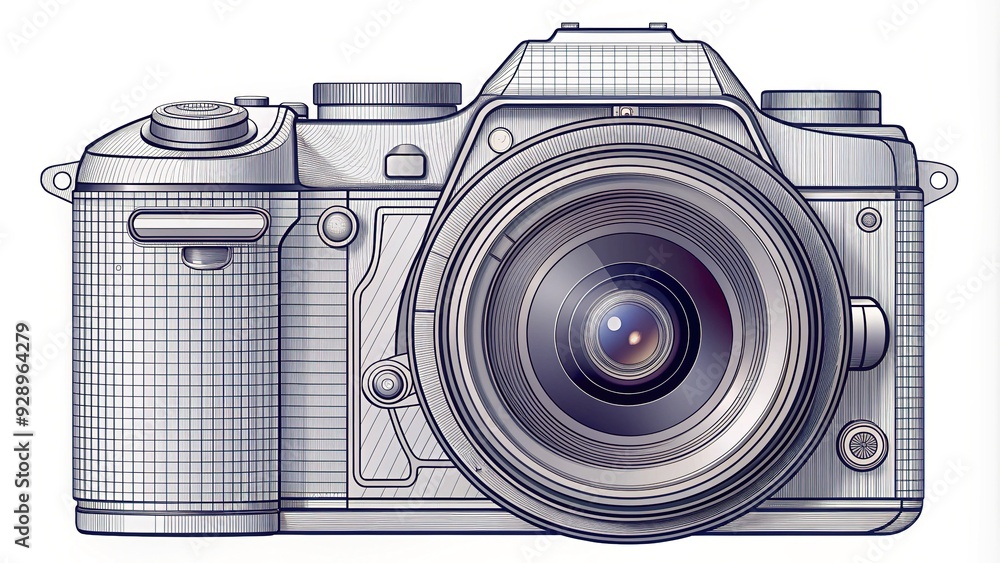 Illustrated outline of a professional digital single-lens reflex camera ...