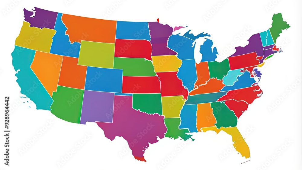 Illustrated vector map of the United States featuring 50 individual ...