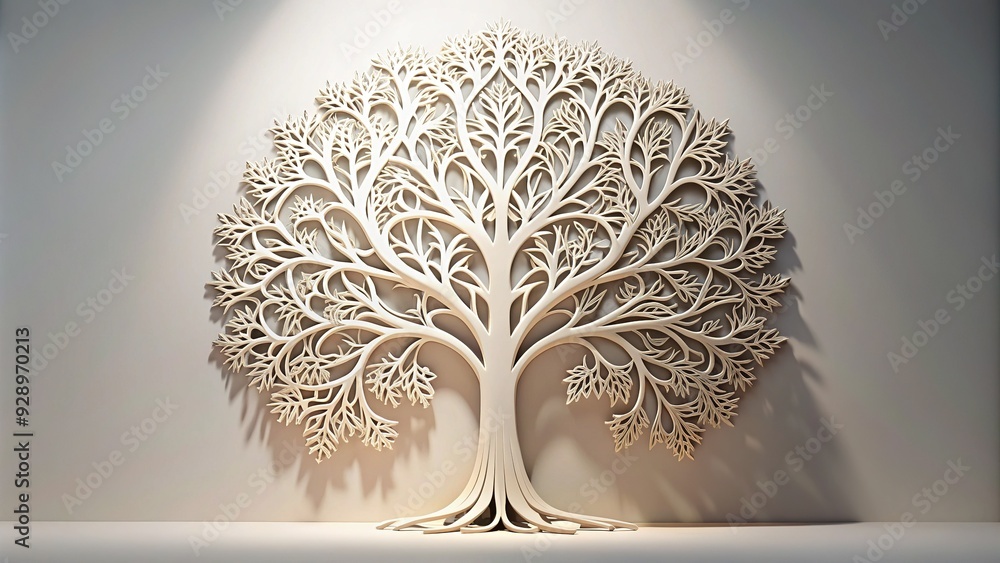 Intricately designed laser-cut tree silhouette stands upright on a ...
