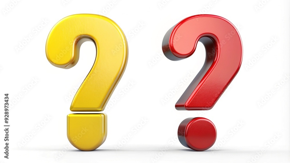 Isolated on a pure white background, a single question mark and ...