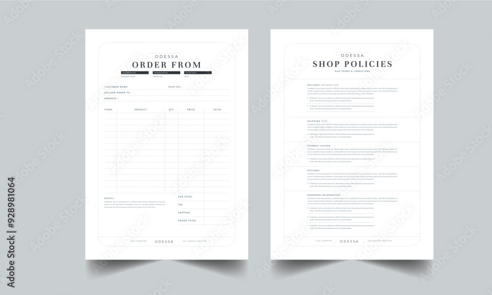 Vector de Stock Product Order Form and Terms Sheets Design layout ...