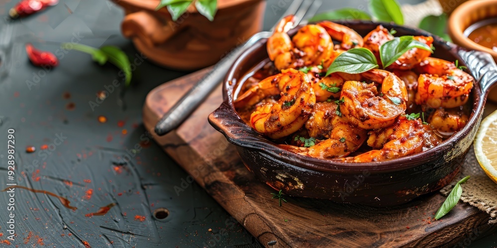 Indian cuisine Spicy prawns masala or shrimp curry also referred to as ...
