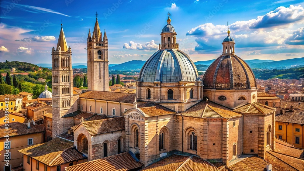 Majestic Gothic cathedral with intricate stone carvings, terracotta ...