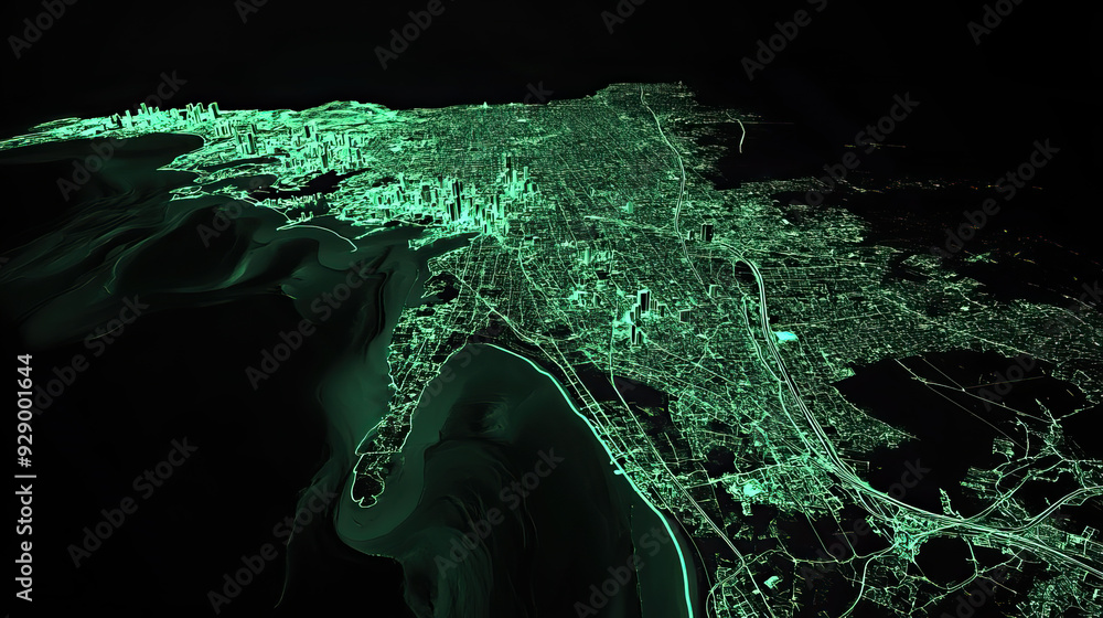 Technical aerial visual, 3D LiDAR GIS aerial map satellite scan model ...