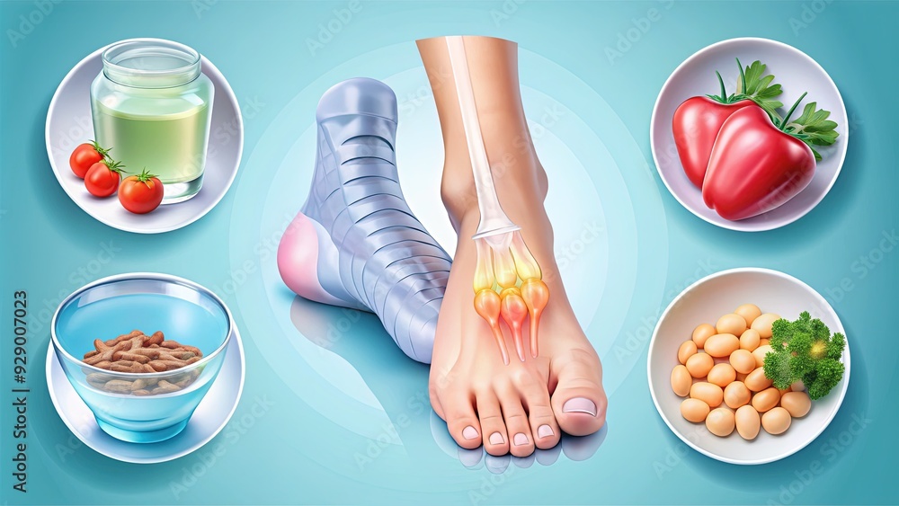Medical illustration of gout treatment options, including medication ...
