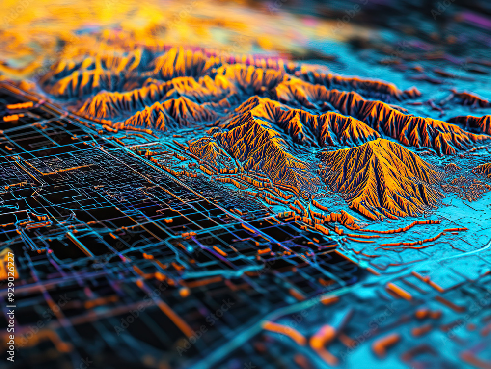 Technical aerial visual, 3D LiDAR GIS aerial map satellite scan model ...