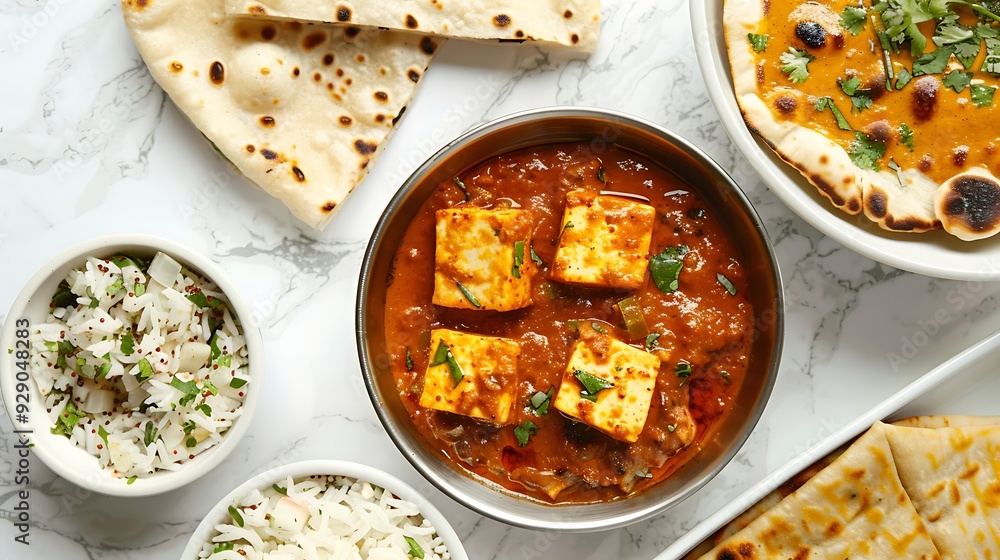 Main course foods for lunch or dinner include rice roti paneer butter ...