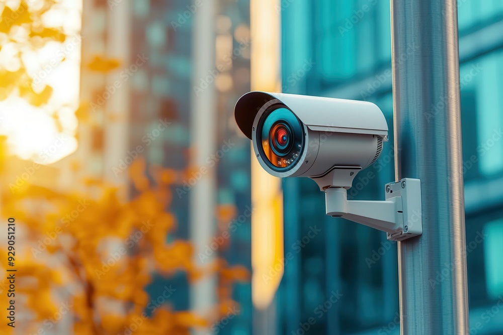 Live footage from a CCTV camera covering a public square, system ...