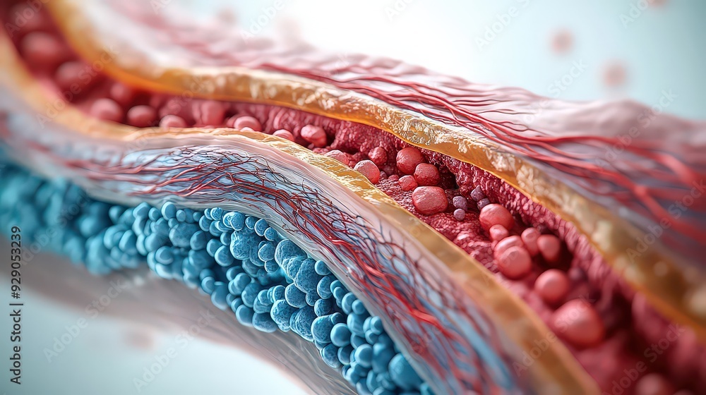 A 3D cross-sectional view of veins, revealing the internal layers and ...