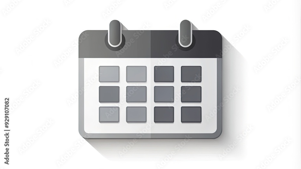 Simple gray calendar icon with subtle shadow on a clean white ...