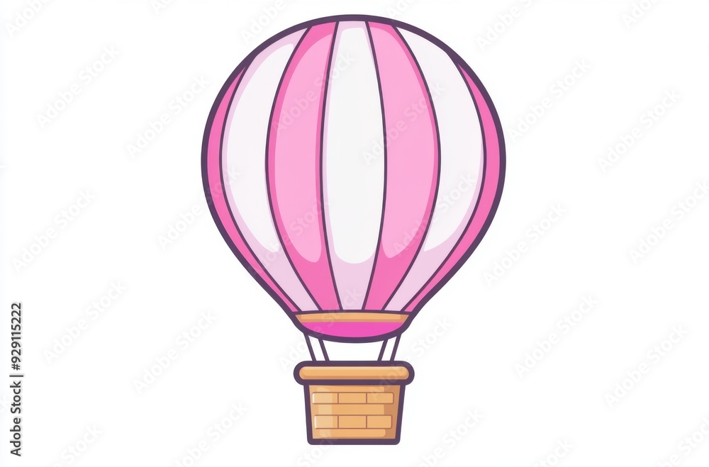 pink hot air balloon, vector illustration, flat design, white background, simple shapes, clean ...