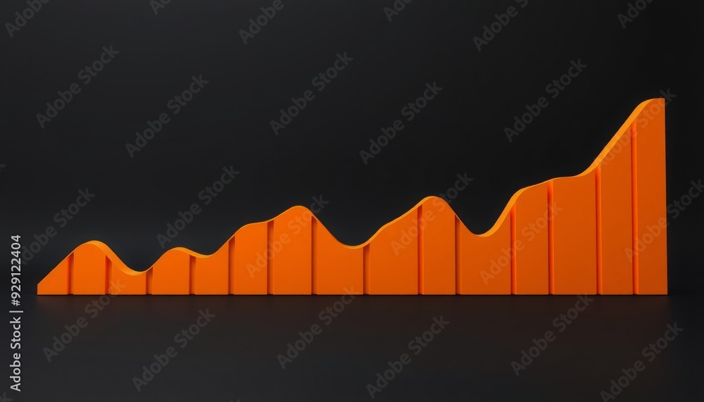 Modern 3D line graph against a stark black background orange segments ...