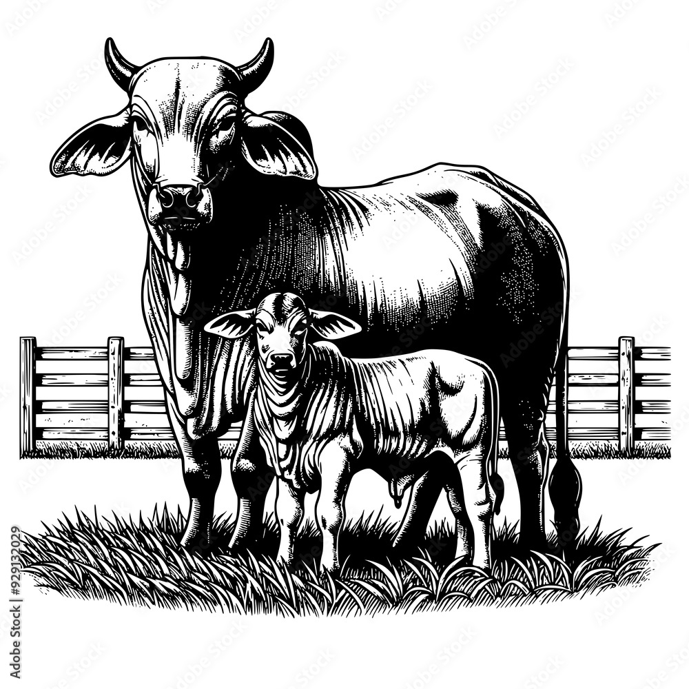 Stock-Illustration „Brahman Cow and Calf Pair SVG, Animal clipart, cute ...