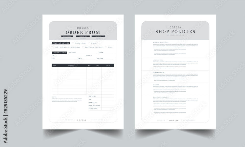 Vector de Stock Wholesale Order Form and Terms Sheets Design layout ...