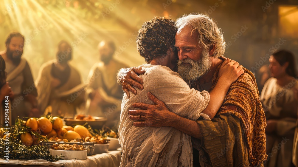 Heartfelt depiction of the Parable of the Prodigal Son, showing the ...