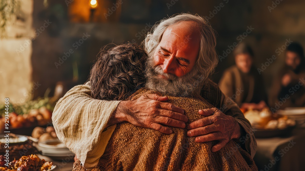 Heartfelt depiction of the Parable of the Prodigal Son, showing the ...