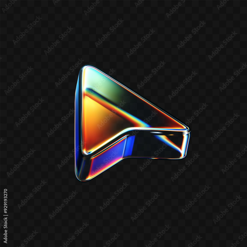 3d glass arrow icon with refraction and holographic effect isolated on ...
